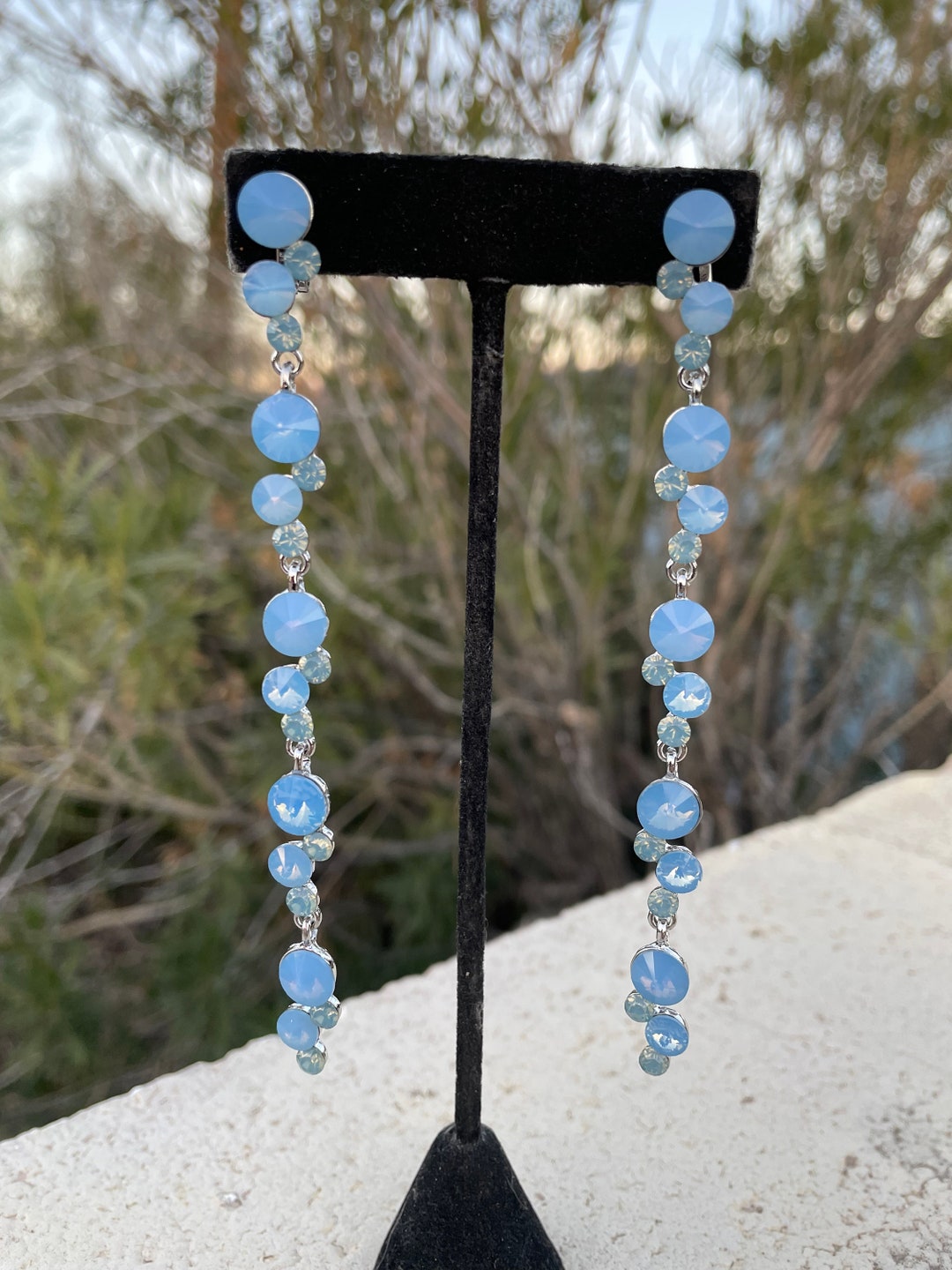 Opal Blue Rhinestone Earrings, Light Blue Long Earrings - Etsy