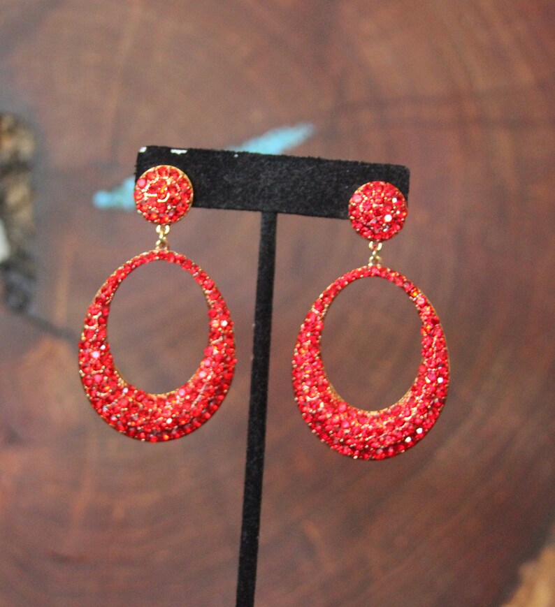 Red Hoop Earrings Red Rhinestone Hoops Red Hoops Red | Etsy