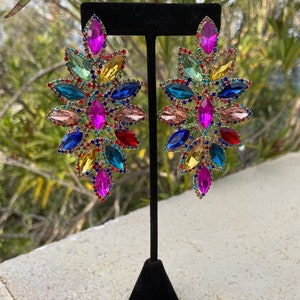 Multi Color Large Earrings, Multi Color Statement Earrings, Oversized ...
