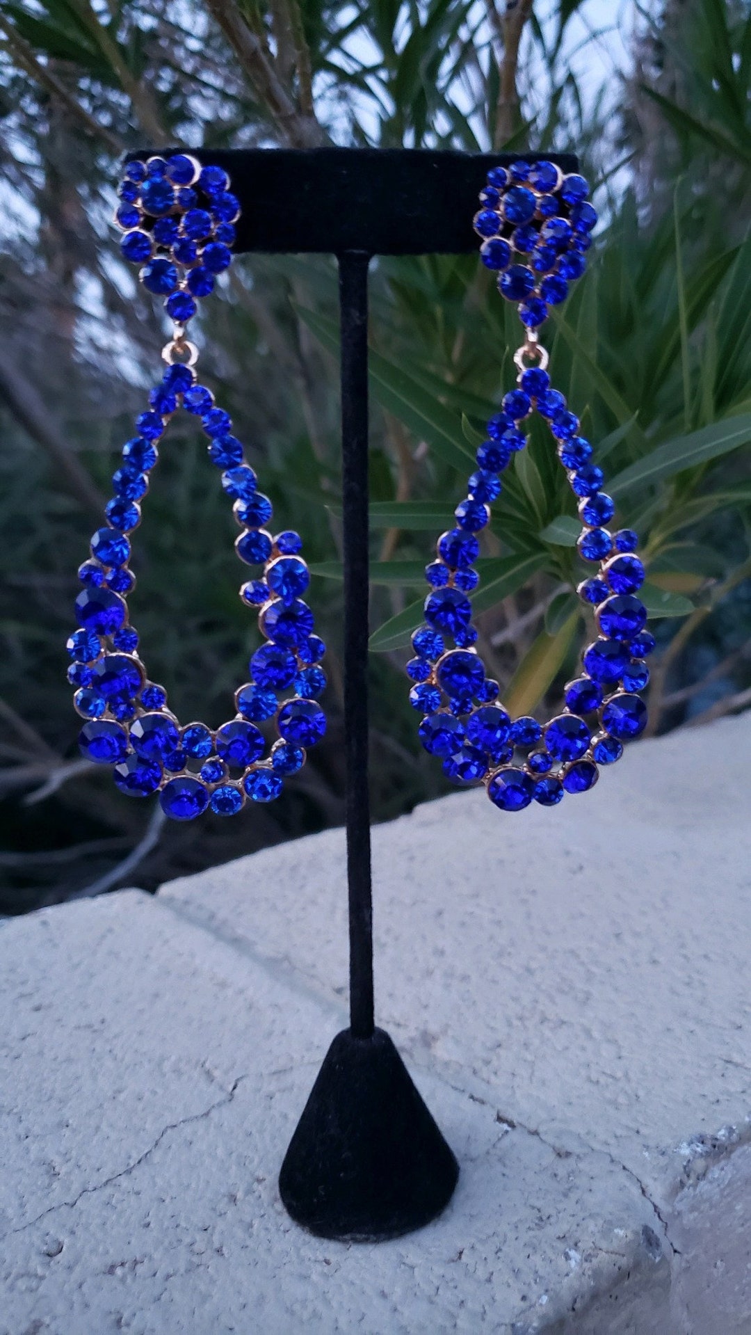 Long Blue Rhinestone Hoops, Royal Blue Prom Earrings - Etsy