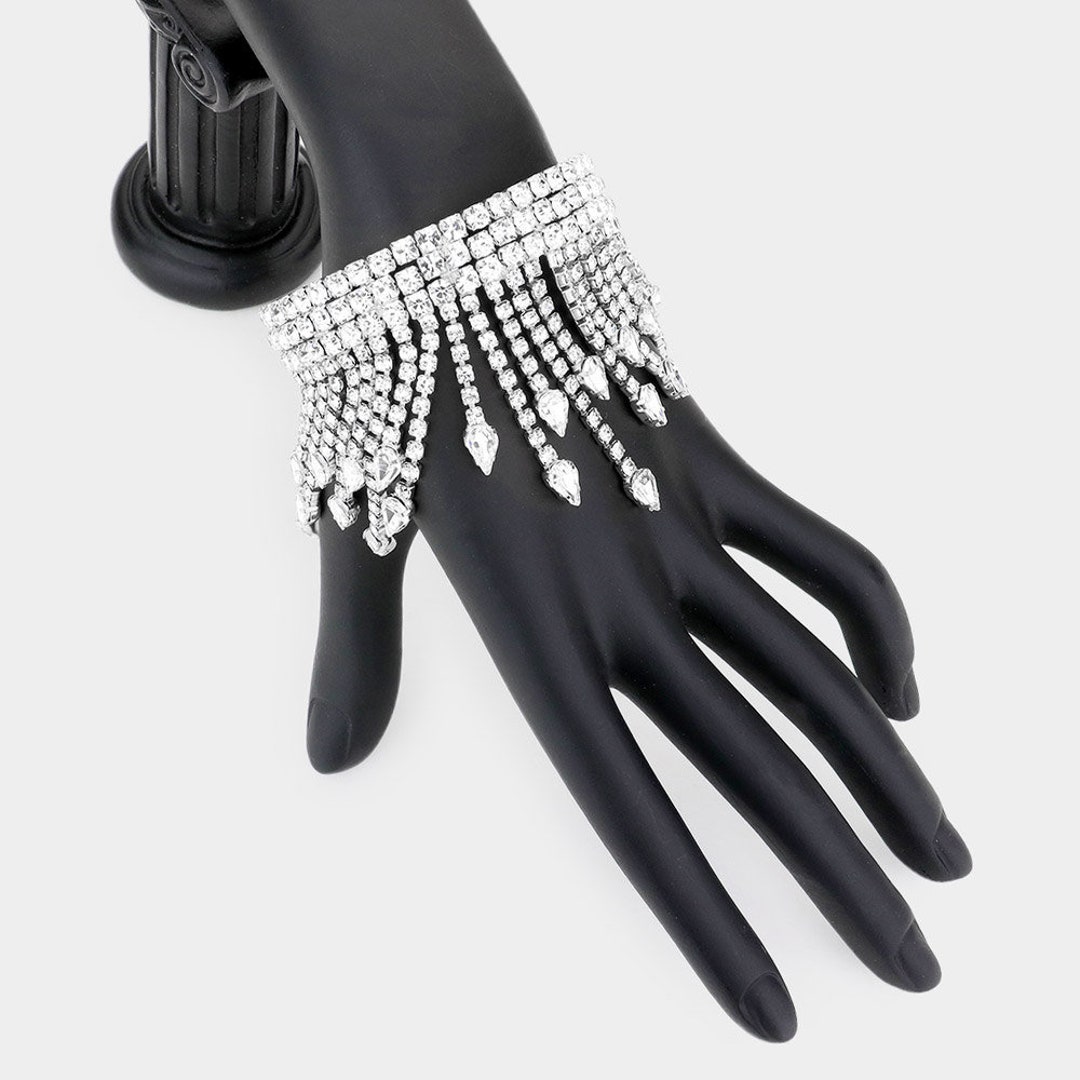 Fringe Crystal Bracelet, Rhinestone Cuff Bracelet - Etsy