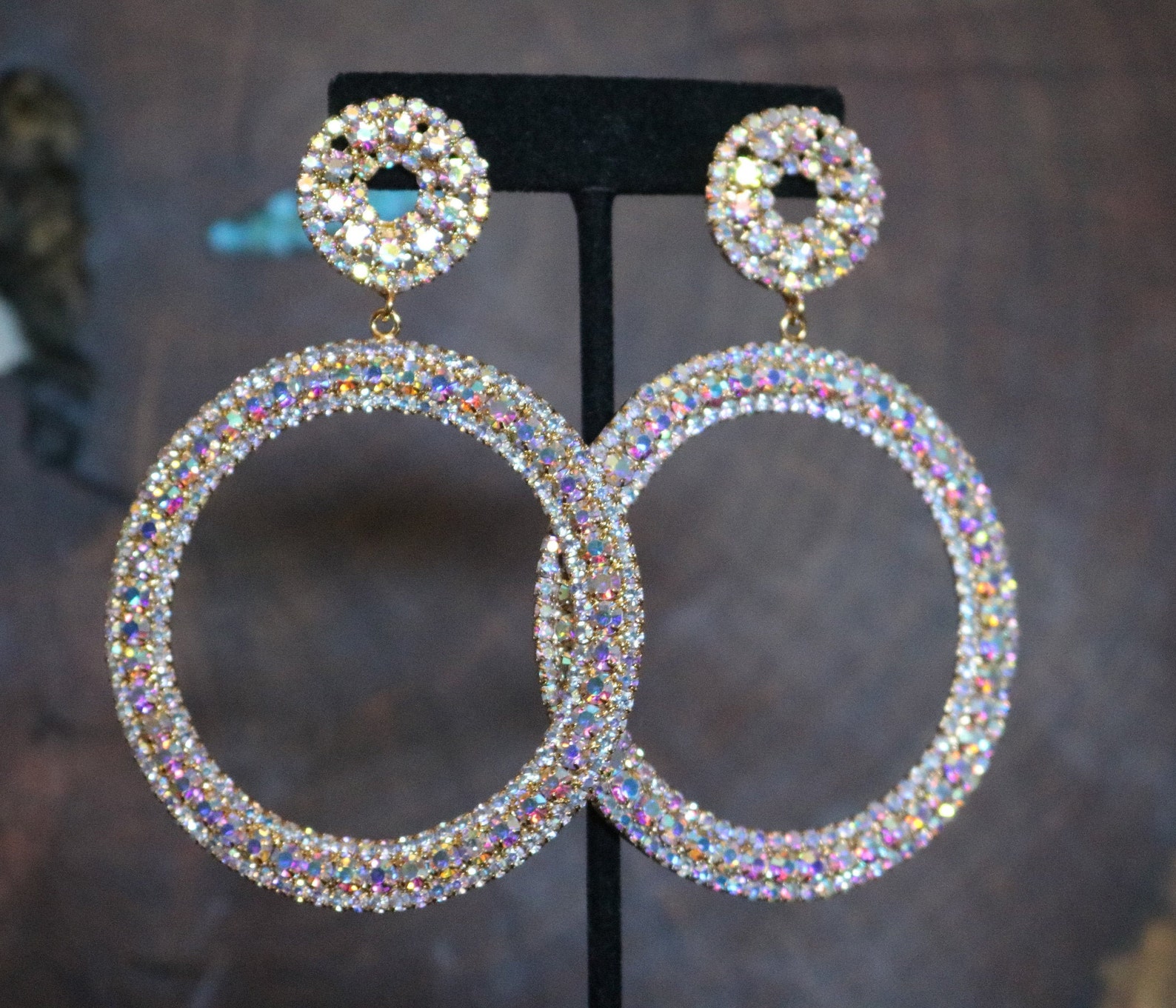 Ab Hoop Earrings Ab Rhinestone Large Hoop Earrings - Etsy