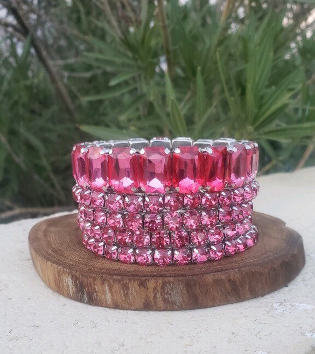 Pink Rhinestone Bracelet Set - Etsy Pink Rhinestone Bracelet Set - Etsy