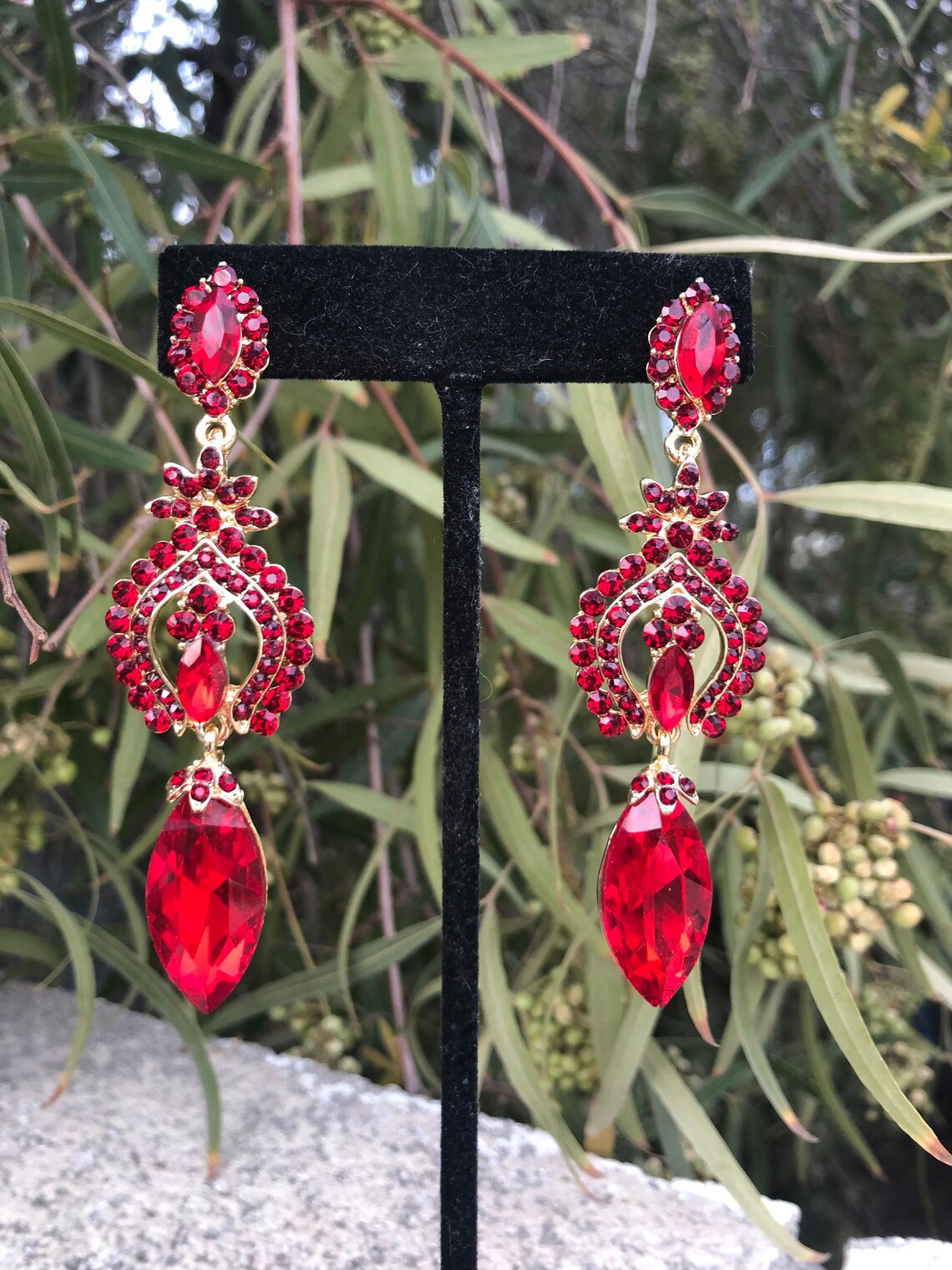 Red Rhinestone Earrings Red Dangle Earrings Red Bridal | Etsy