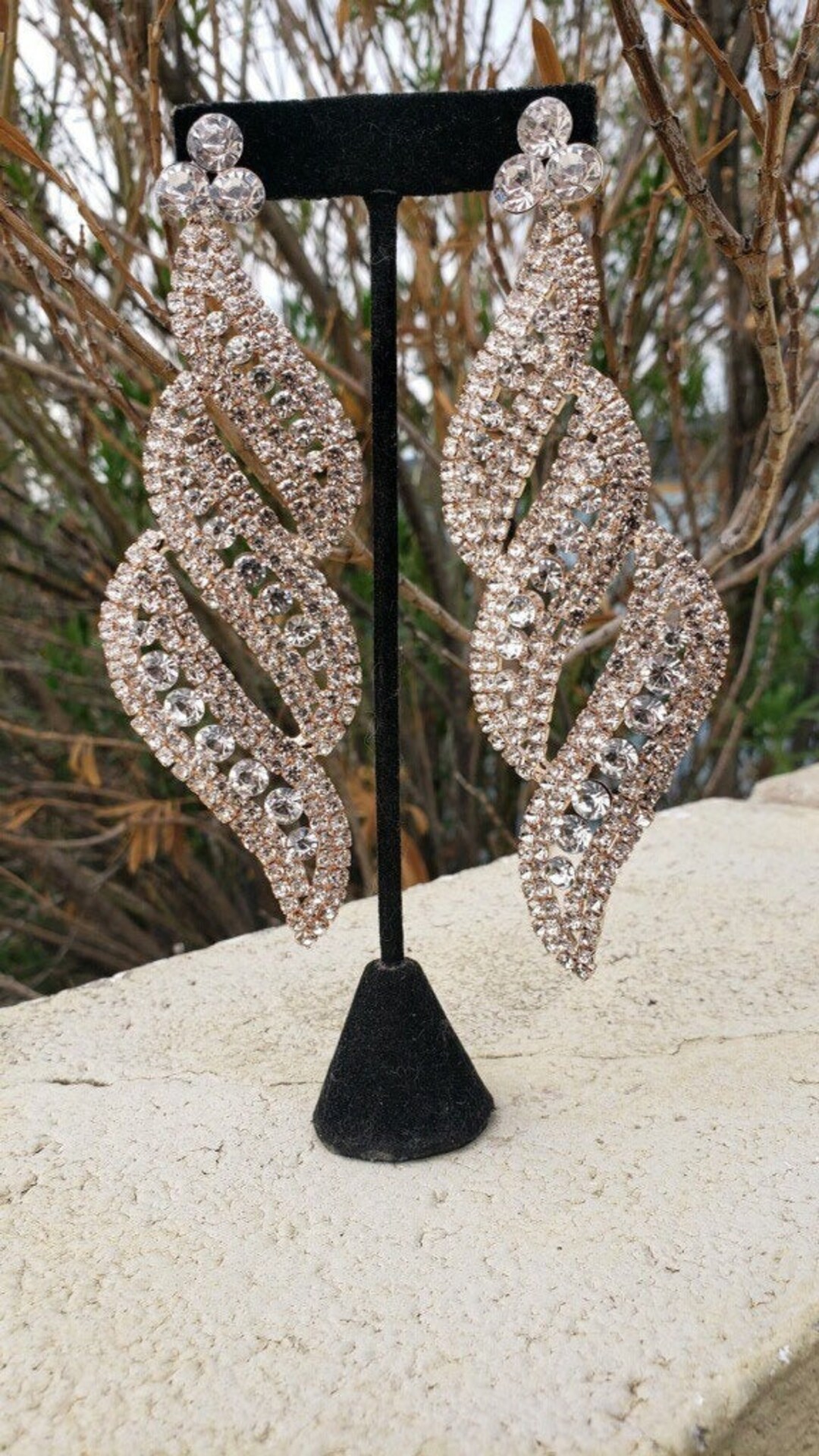 Crystal Rose Gold Earrings, Oversized Rhinestone Rose Gold Earrings ...