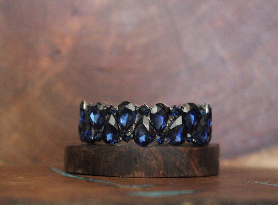 Navy Bracelet, Navy Crystal Rhinestone Bracelet, Navy Stretch Bracelet ...