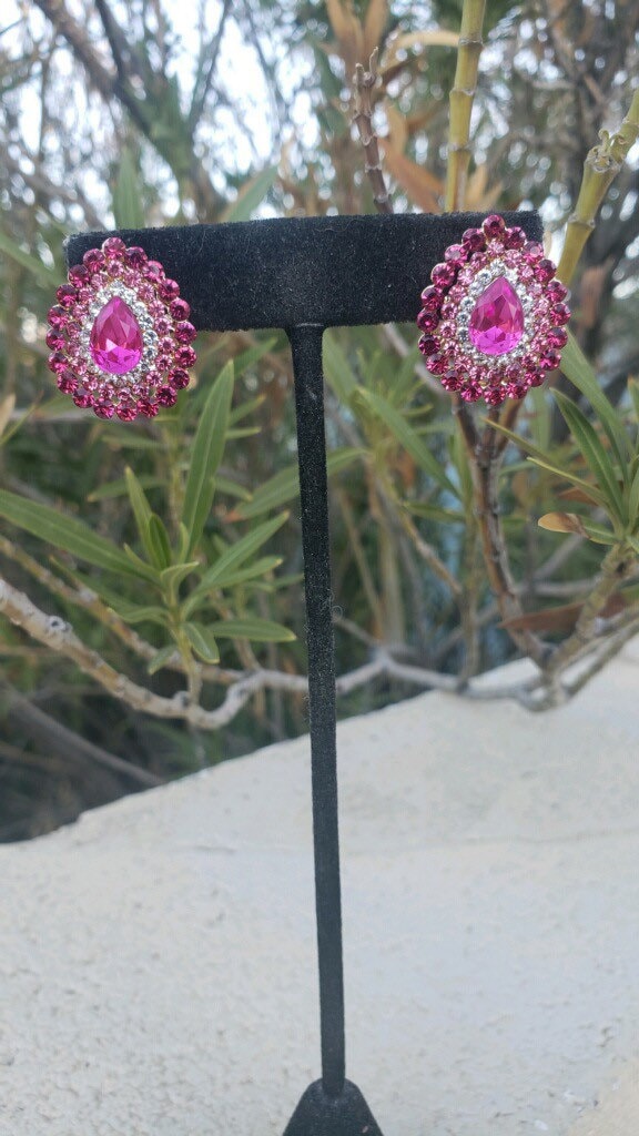 Hot pink clip on earrings pink prom earrings fuchsia | Etsy