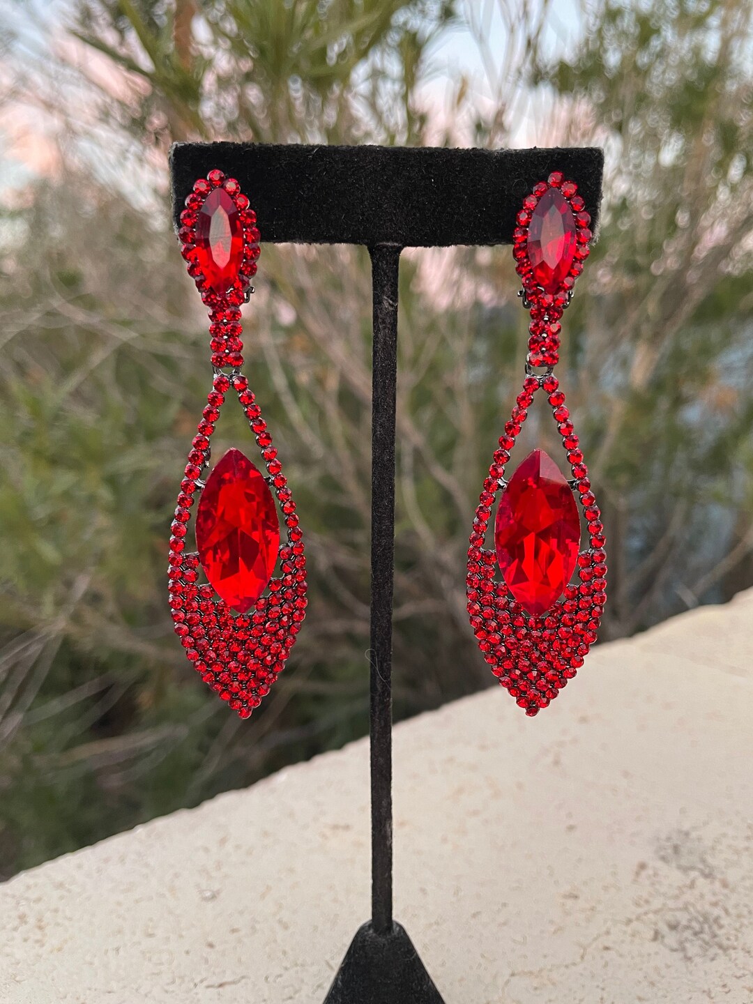 Large Red Clip on Earrings, Statement Red Clip on Earrings, Red Pageant Clip on Earrings - Etsy