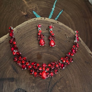 Red Necklace and Earrings Set, Red Bridal Necklace Set - Etsy