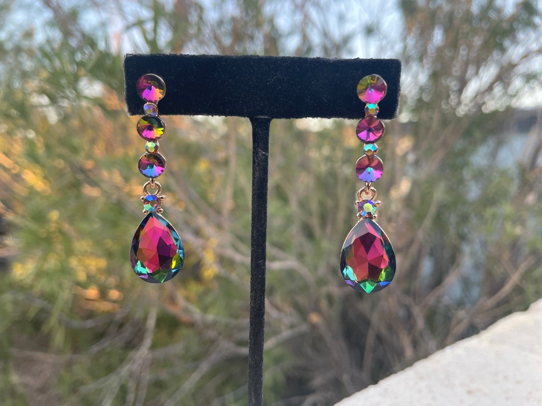 Vitrail Rhinestone Earrings, Green Ab Earrings - Etsy