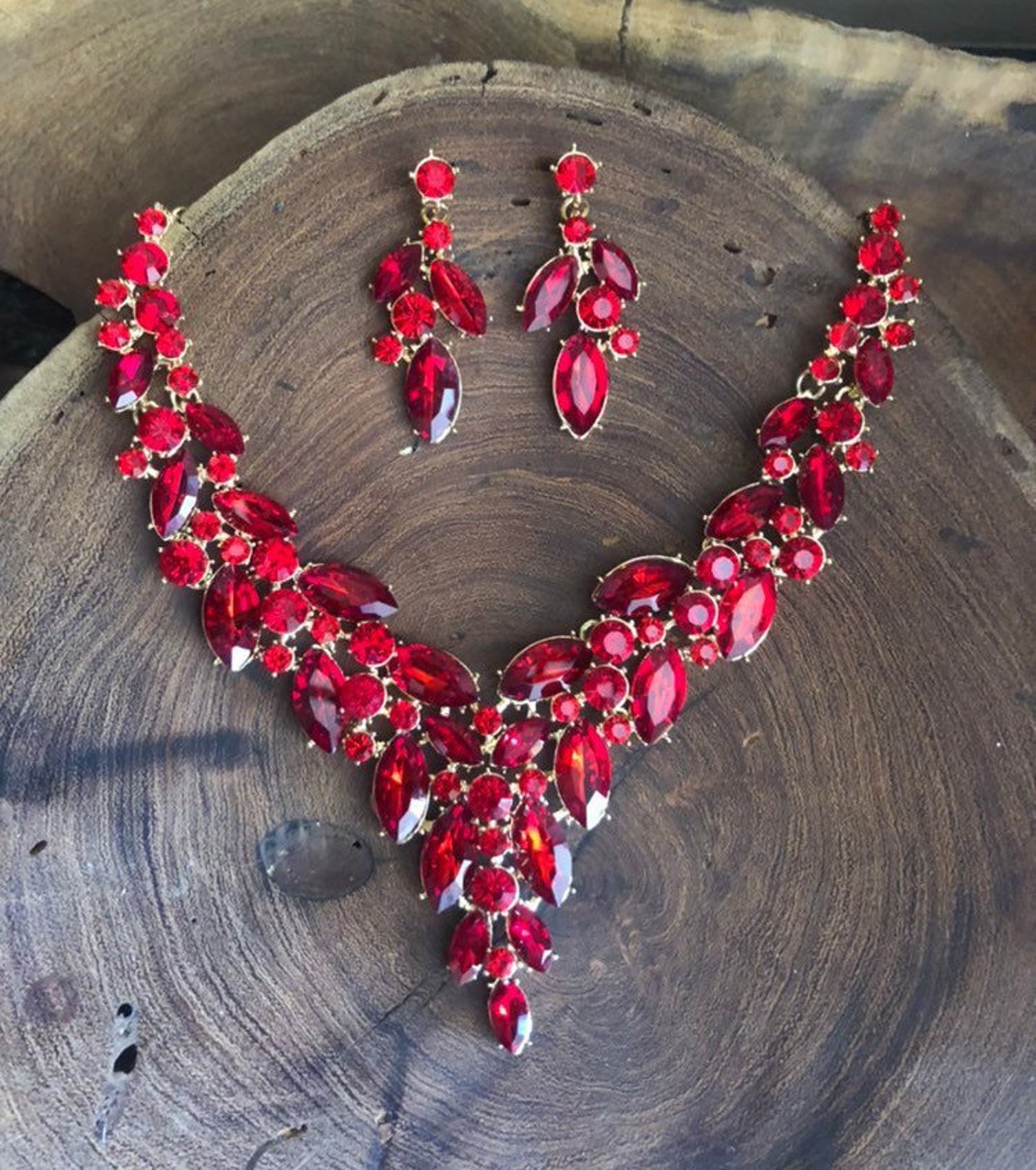 Red Necklace Set Red Prom Necklace and Earrings Red - Etsy