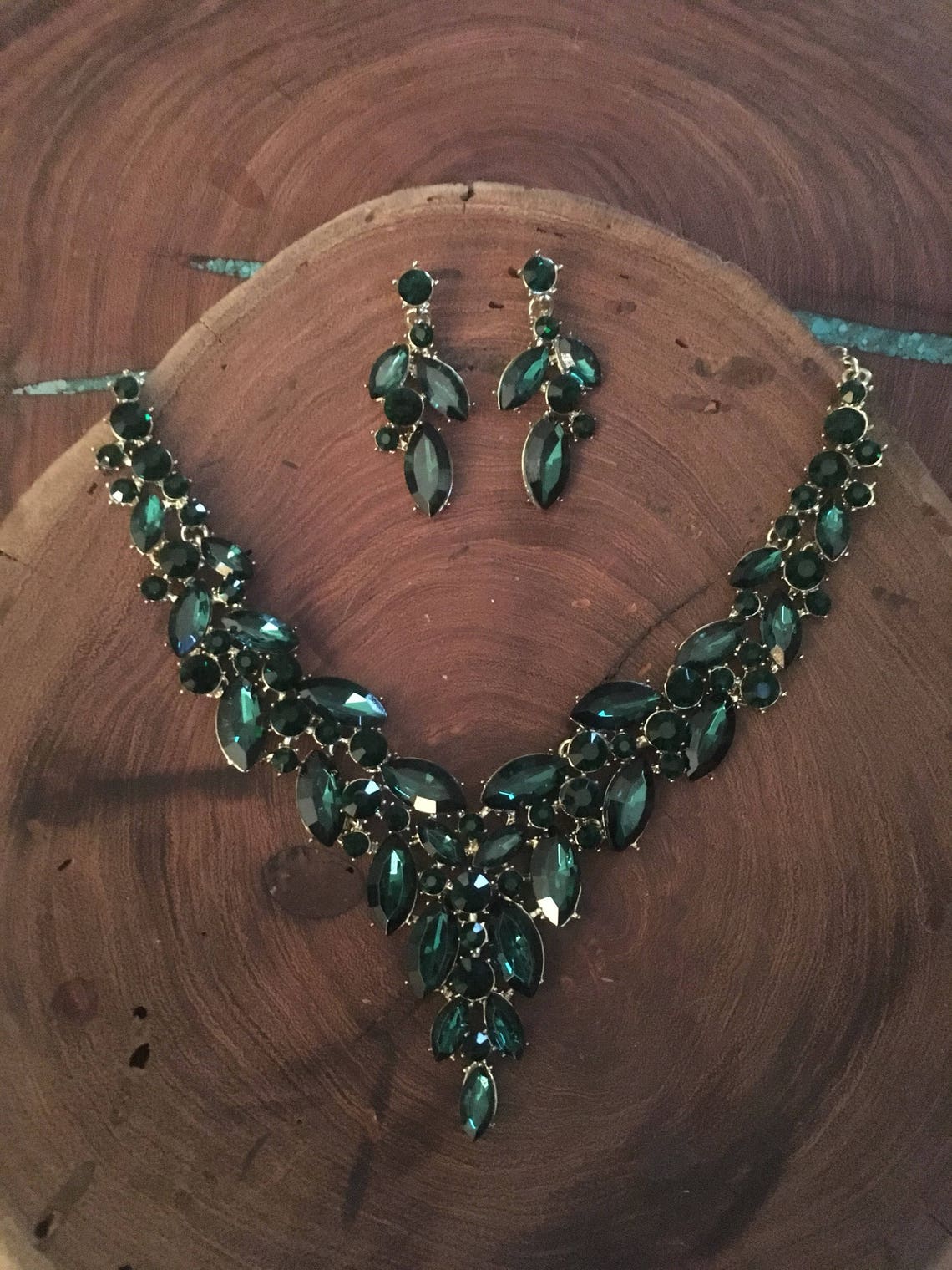 Emerald Green Necklace Set Emerald Green Rhinestone Necklace - Etsy