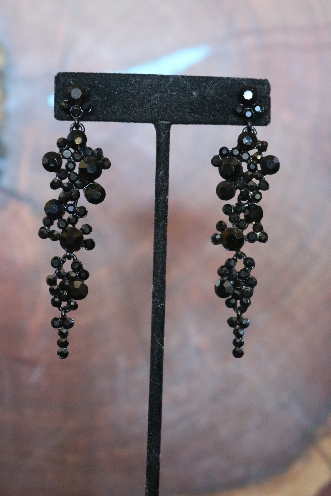 Black Dangle Earrings, Black Rhinestone Earrings, Black Prom Earrings ...