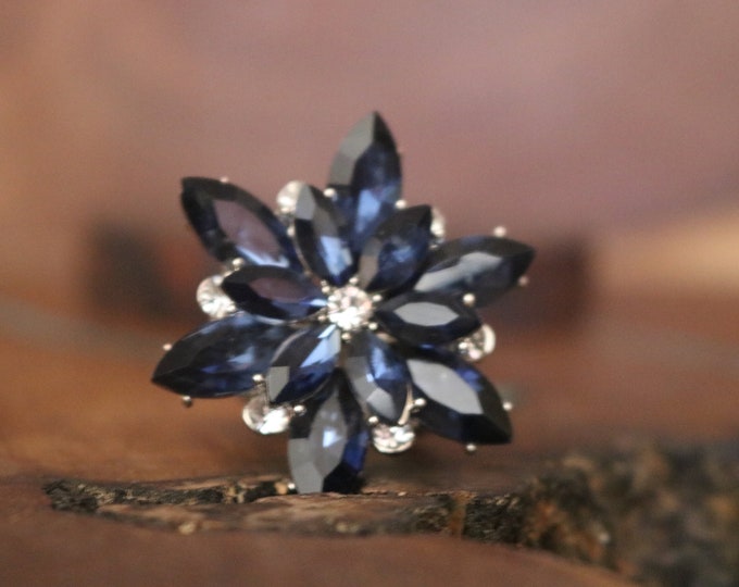 Navy Blue Ring Navy Cocktail Ring European Crystal Navy Statement Ring ...