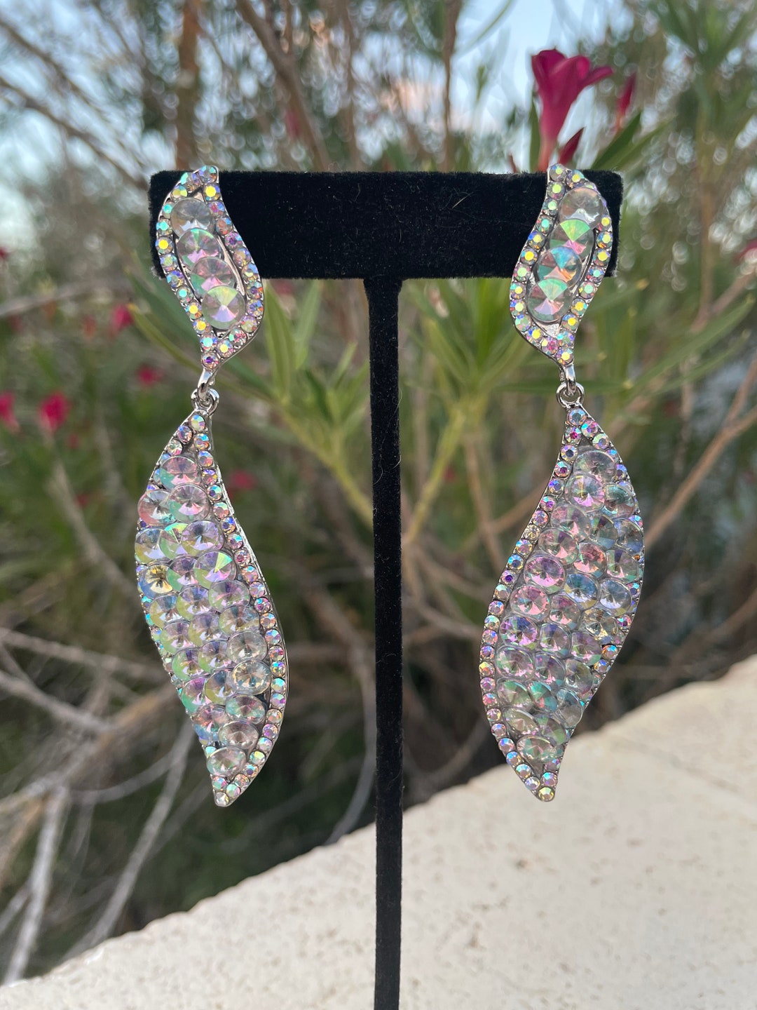 Ab Long Rhinestone Earrings, Aurora Borealis Earrings, Iridescent Prom ...