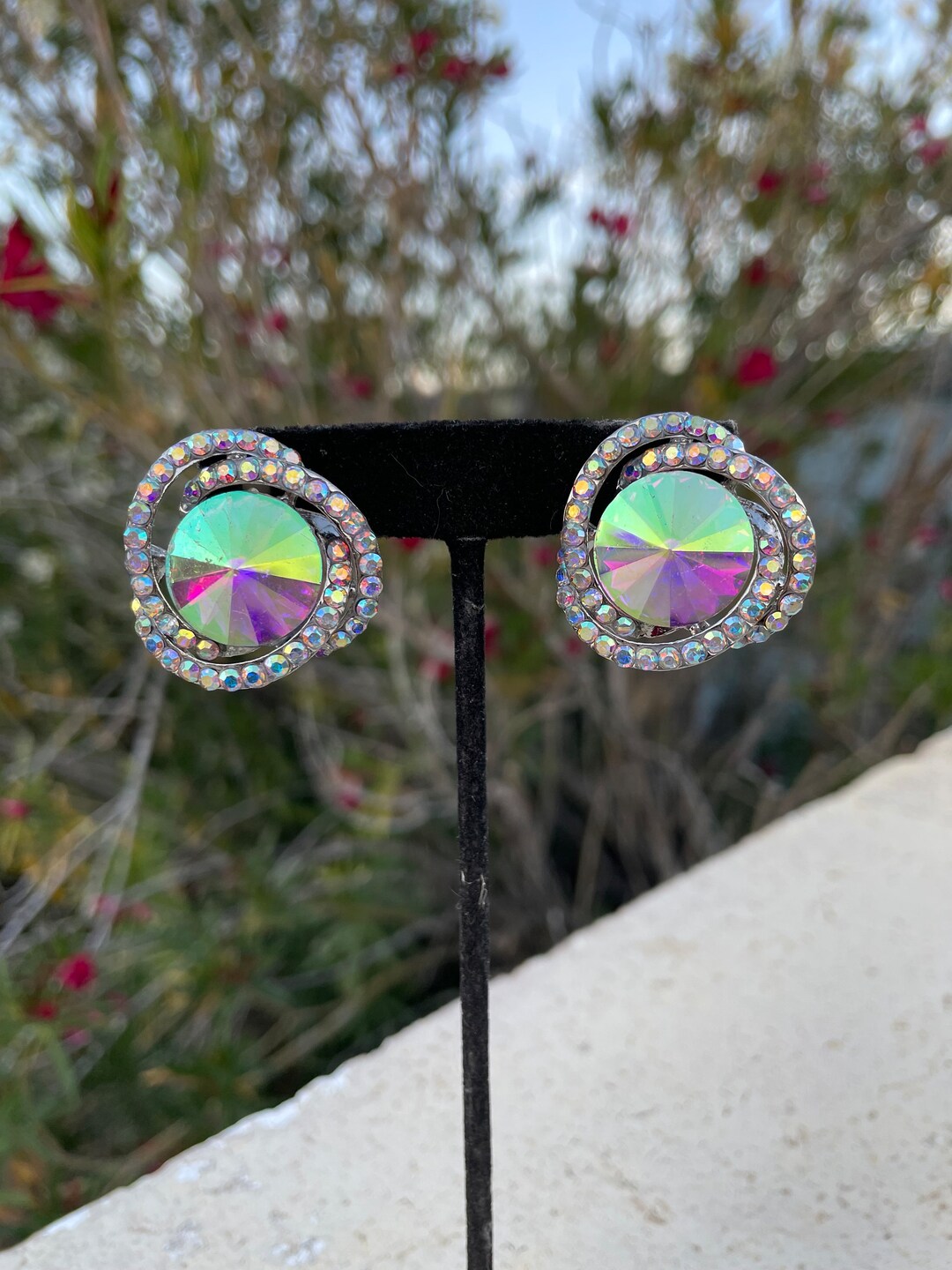 Ab Clip on Earrings, Iridescent Large Clip on Earrings - Etsy