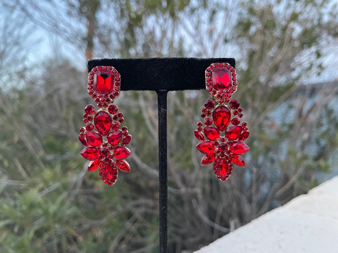 Red Clip on Earrings, Red Pageant Clip on Earrings, Red Prom Clip on ...