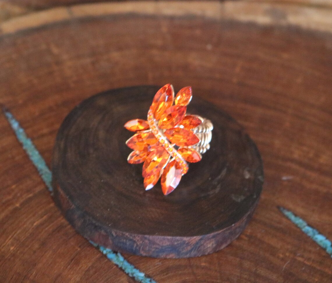 Orange Ring Orange Cocktail Ring Orang Rhinestone Ring | Etsy