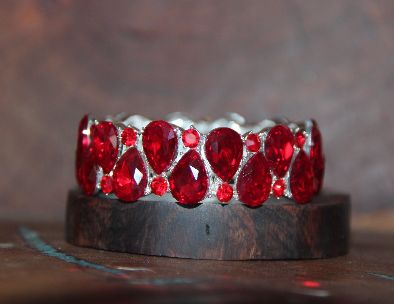 Red Bracelet, Red Rhinestone Bracelet, Red Prom Bracelet, Red Crystal ...