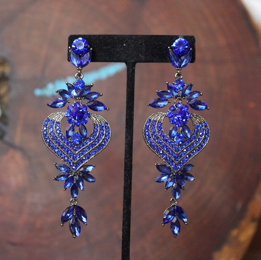 Royal Blue Earrings, Royal Blue Chandelier Earrings, Blue Pageant ...