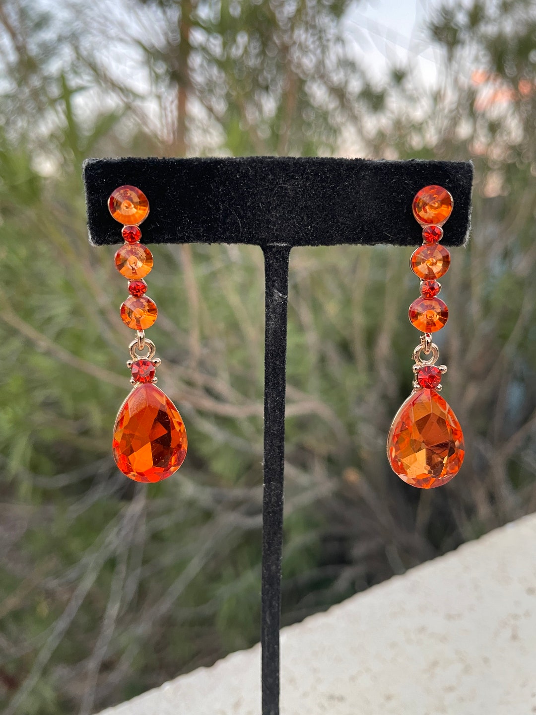 Orange Earrings, Orange Rhinestone Earrings, Orange Prom Earrings ...