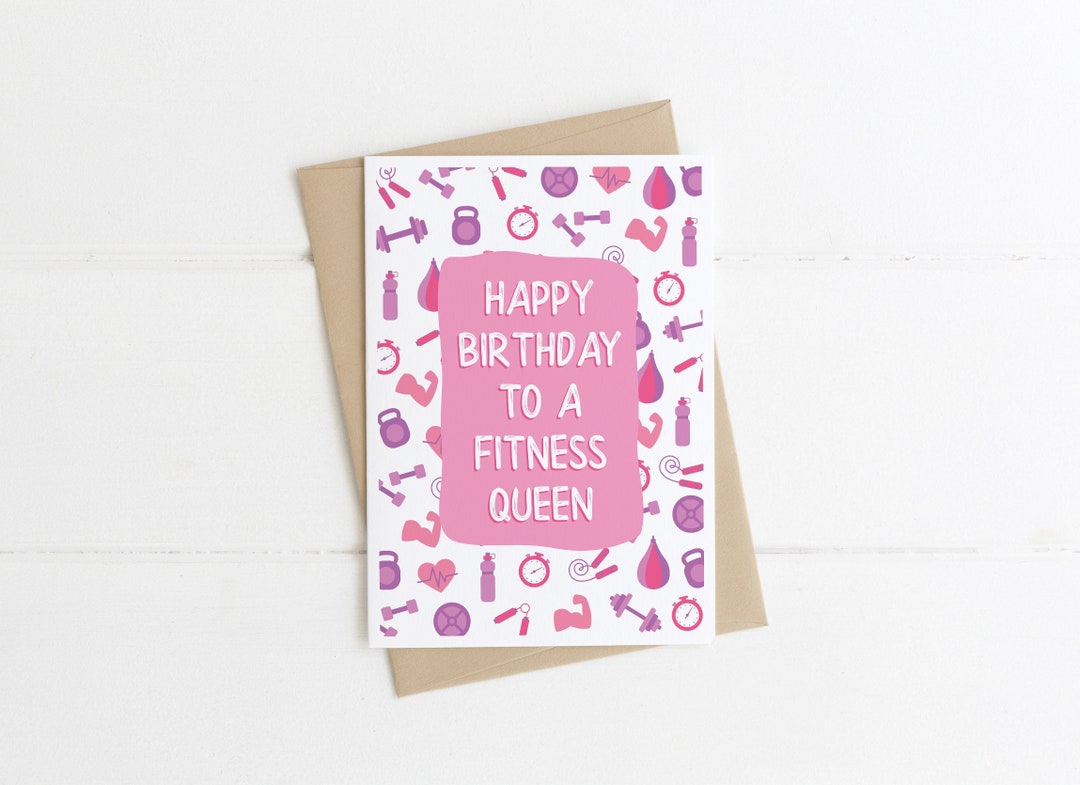 Happy Birthday to a Fitness Queen Fitness Birthday Card Gym Buddy Card ...