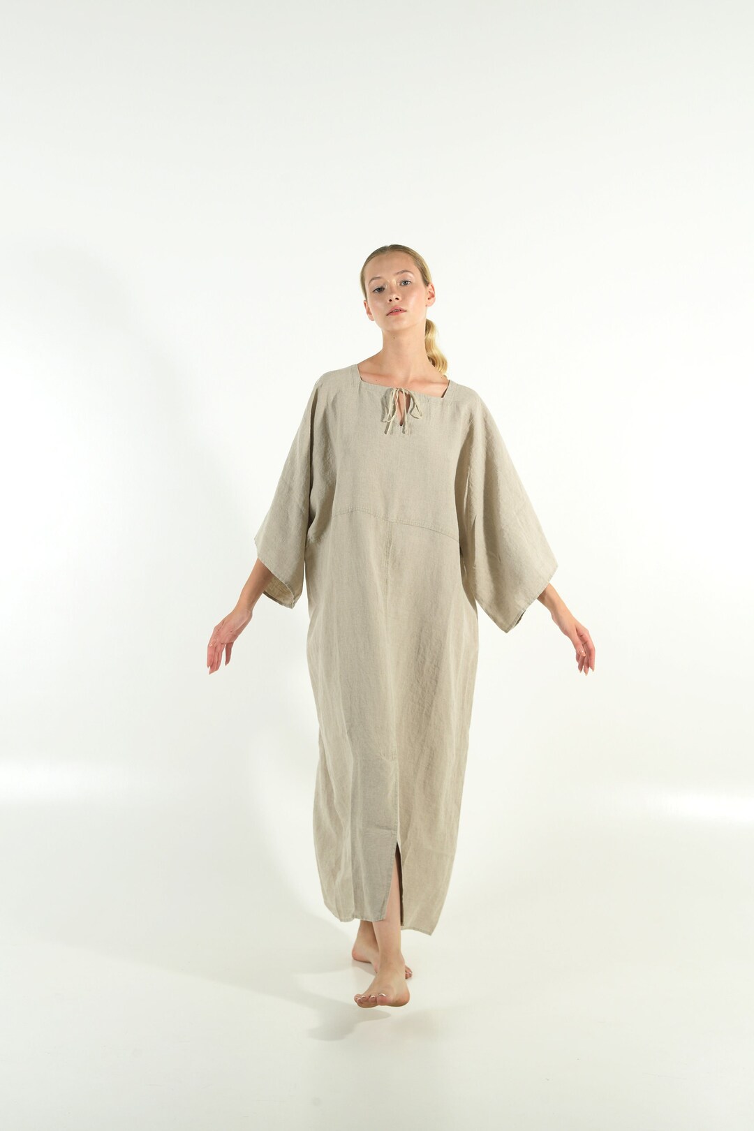 Soft Linen Dress/caftan MYSTIQUE Natural Color Pure Linen Caftan ...
