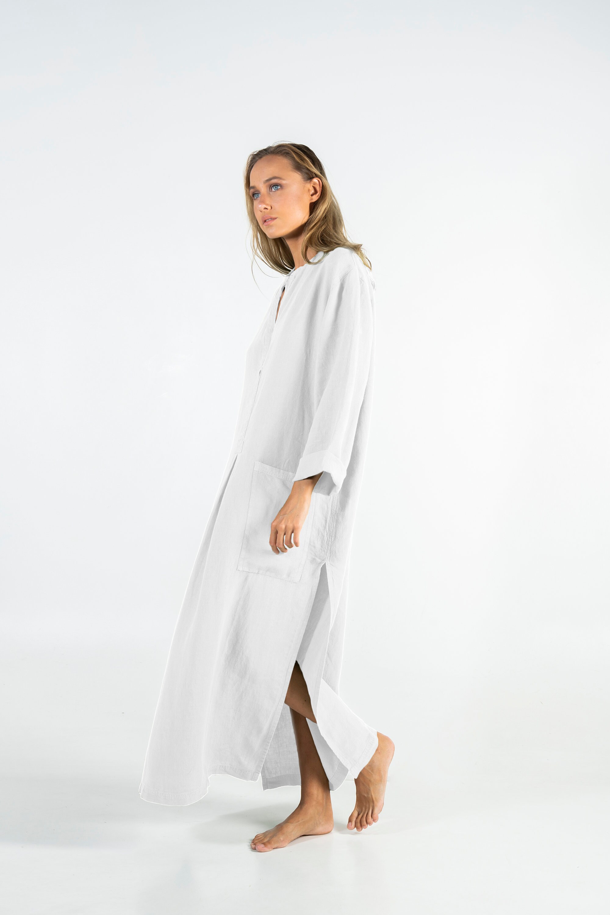 Linen Caftandress Spa Womanbright White Soft Linen Etsy