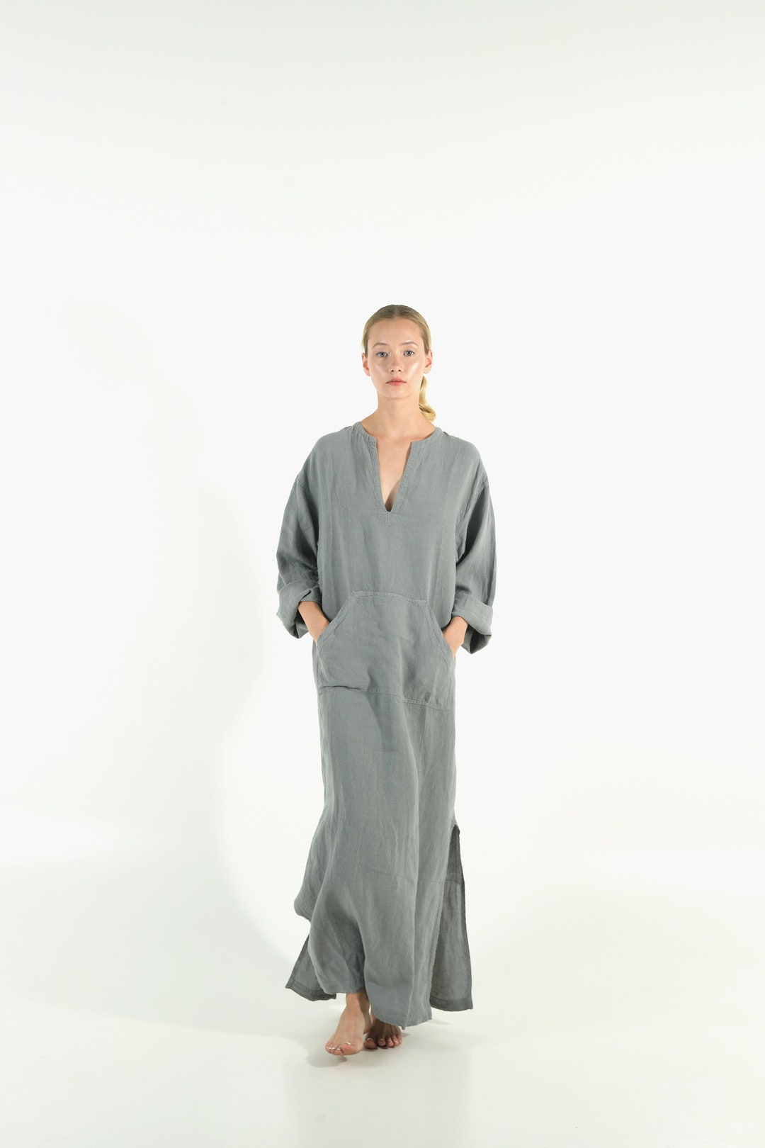 Linen Caftan/dress for Woman.jeff Caftan. Sage GREY. Soft Linen Kaftan ...