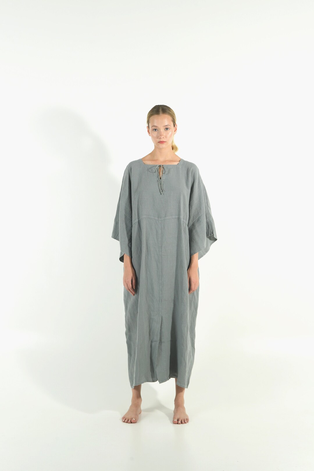 Soft Linen Dress/caftan MYSTIQUE Sage GREY Pure Linen Caftan. Oversized ...