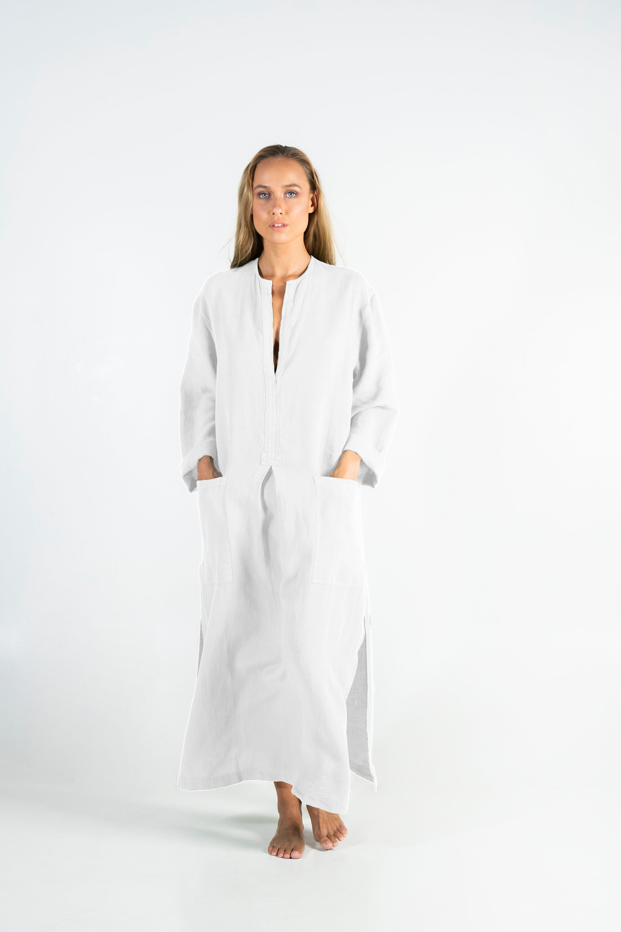 Linen Caftandress Spa Womanbright White Soft Linen Etsy