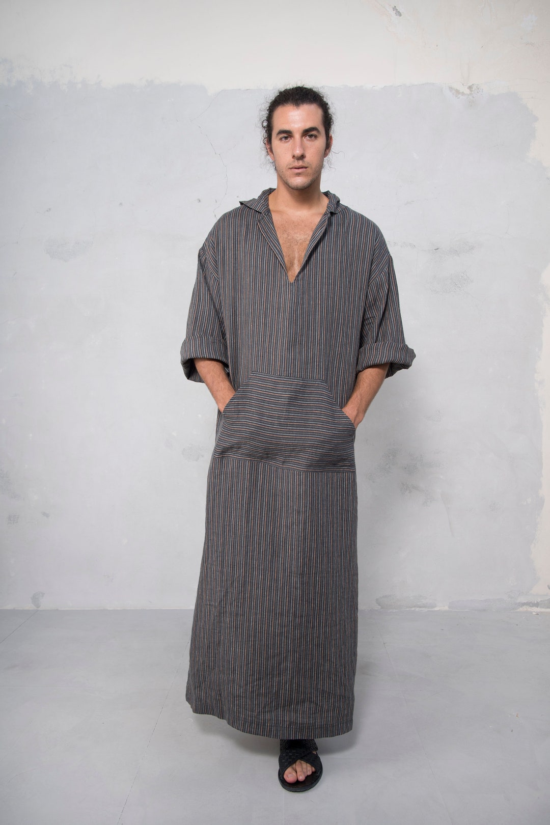Kaftan Linen Striped Linen Caftan Mens Linen Boho for Men Pure Linen ...