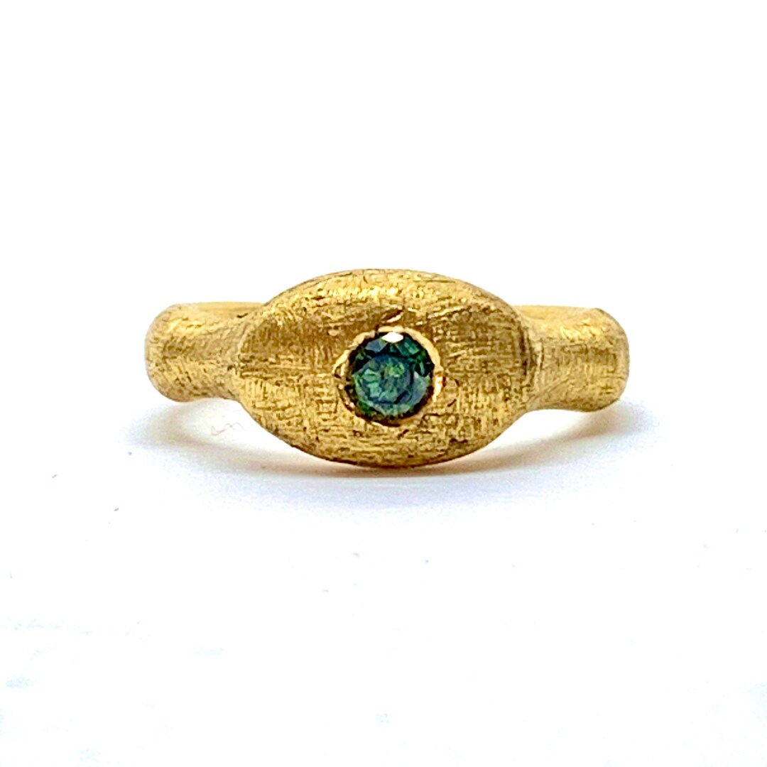 Handmade 24ct Gold Ring With Rare Green Diamond - Unique Solitaire ...
