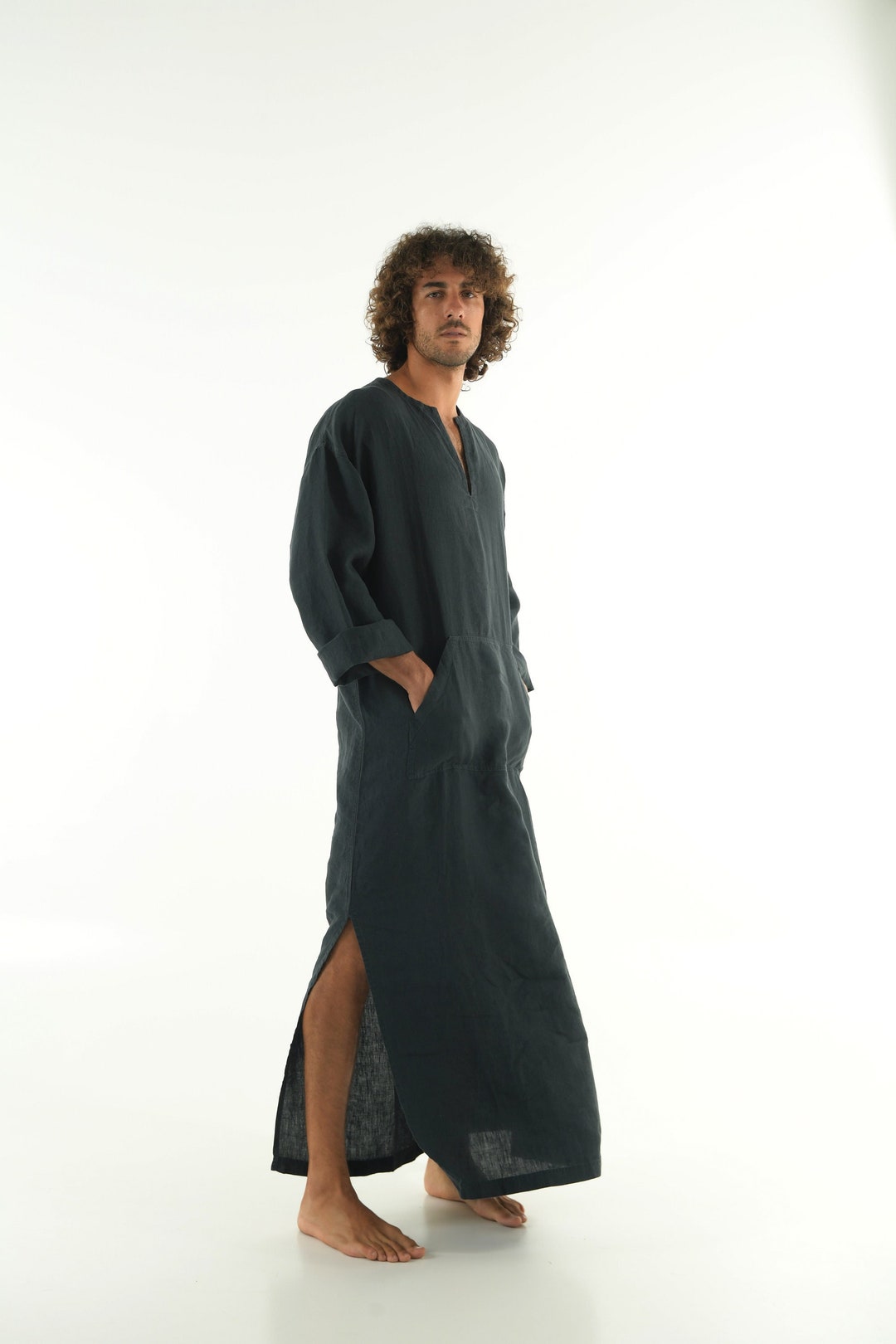 Linen MAN Caftan/dress. CLASSICO. Anthracite Black Pure Linen Tunic for ...