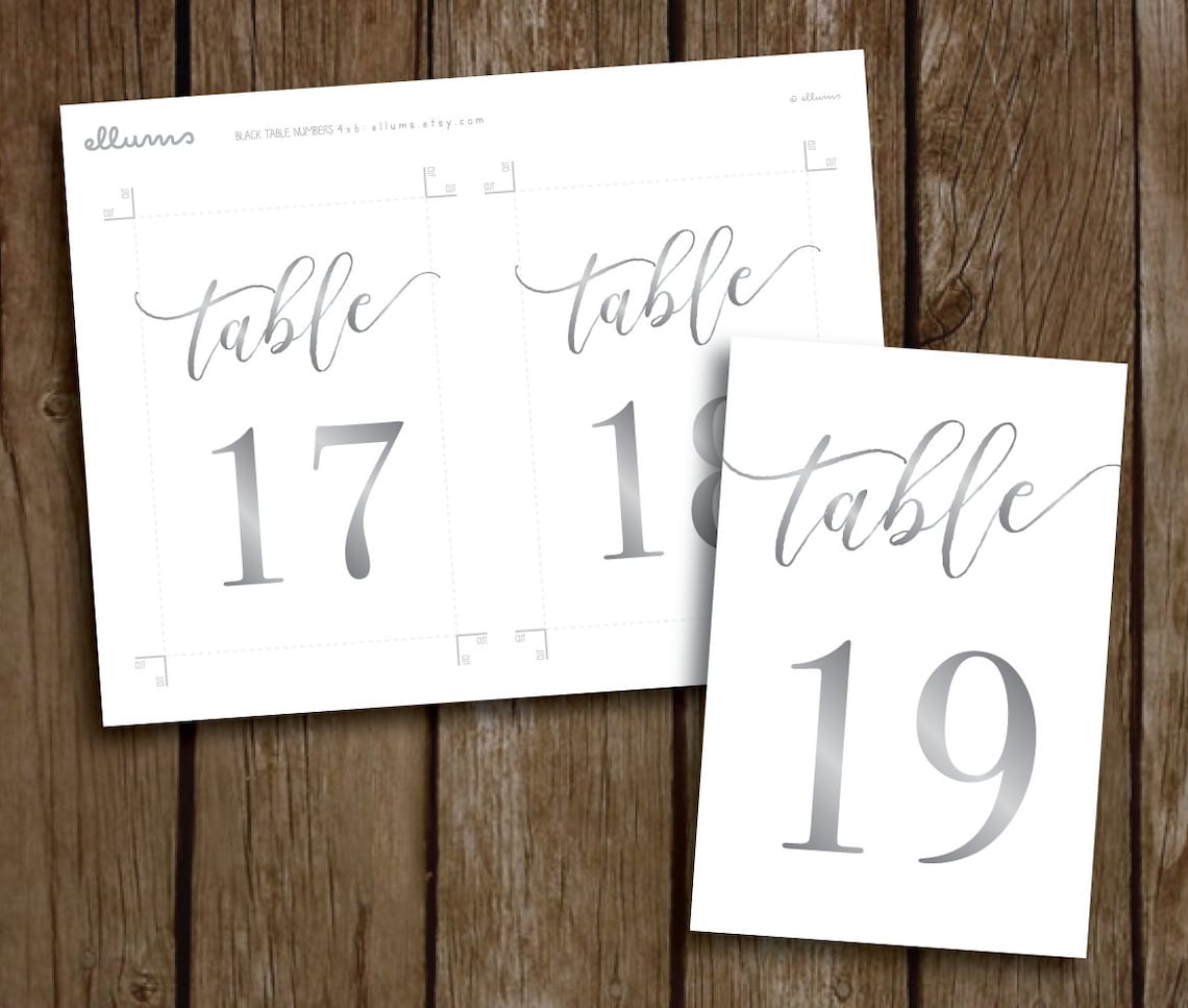 Silver Printable Table Numbers 1 30 Instant Download - Etsy