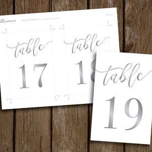 Silver Printable Table Numbers 1 30 Instant Download Silver Wedding ...