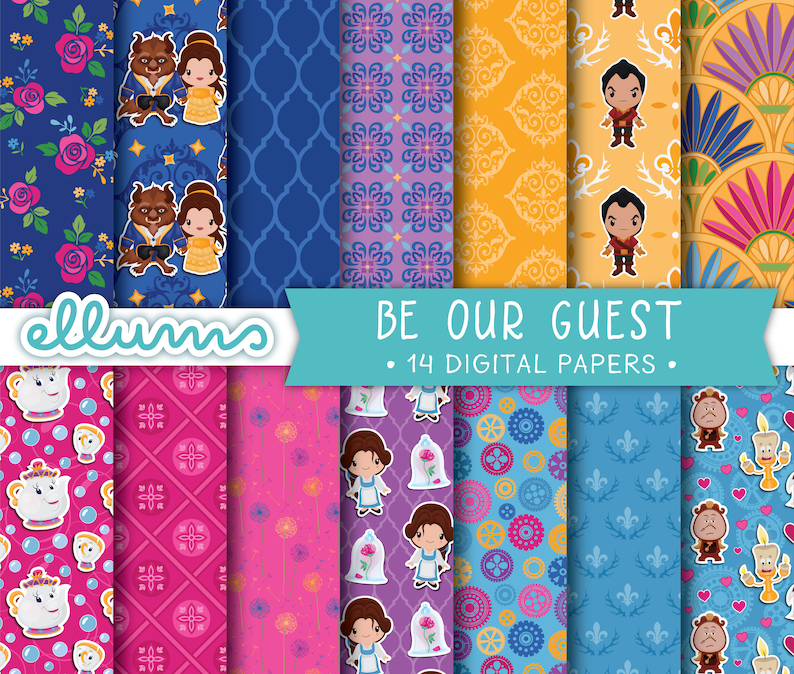Be Our Guest Digital Paper | PRINTABLE Jpgs | 12x12 | Disney™ Beauty ...