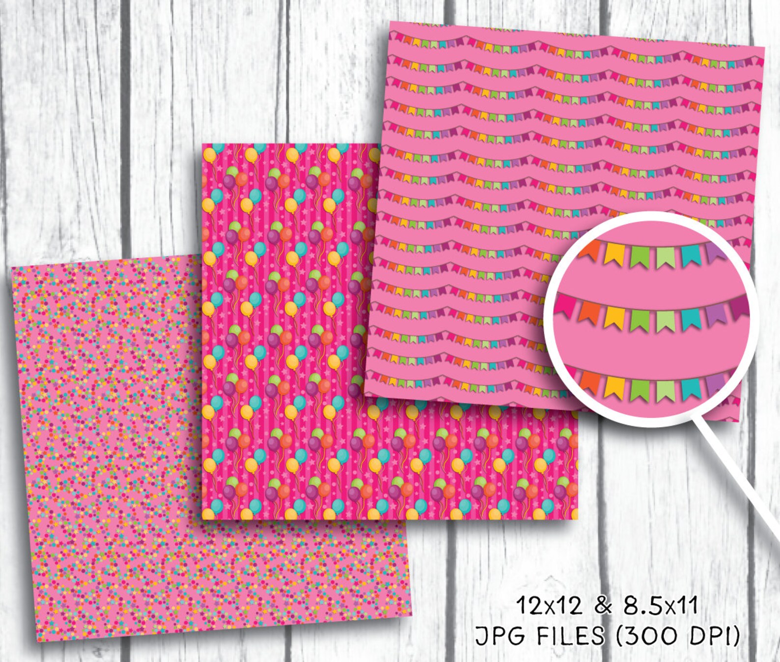 Birthday Digital Paper | PRINTABLE Jpg | 8.5 X 11 and 12x12 | Bright ...