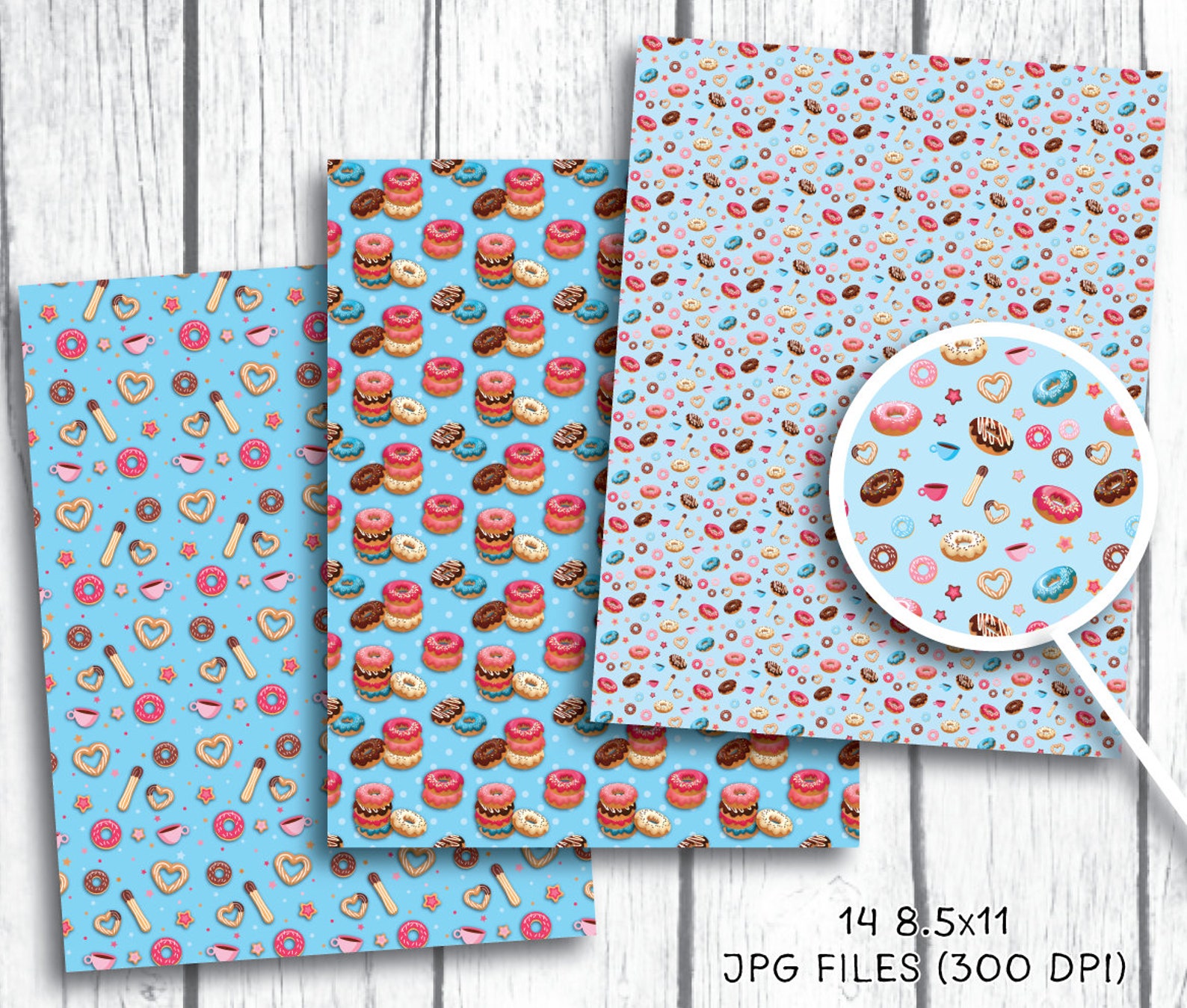 Donut Shop Digital Paper | PRINTABLE Jpg | 8.5 X 11 | Yummy Birthday ...