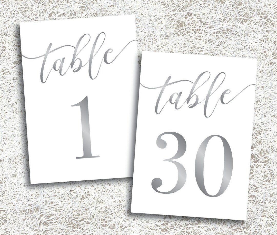 Silver Printable Table Numbers 1 30 Instant Download Silver Wedding ...