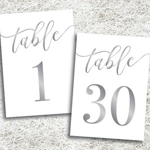 Silver Printable Table Numbers 1 30 Instant Download Silver Wedding ...