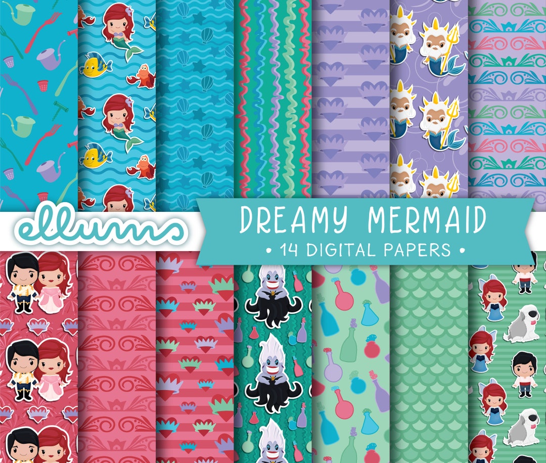 Dreamy Mermaid Digital Paper | PRINTABLE Jpgs | 12x12 | Disney™ Little ...