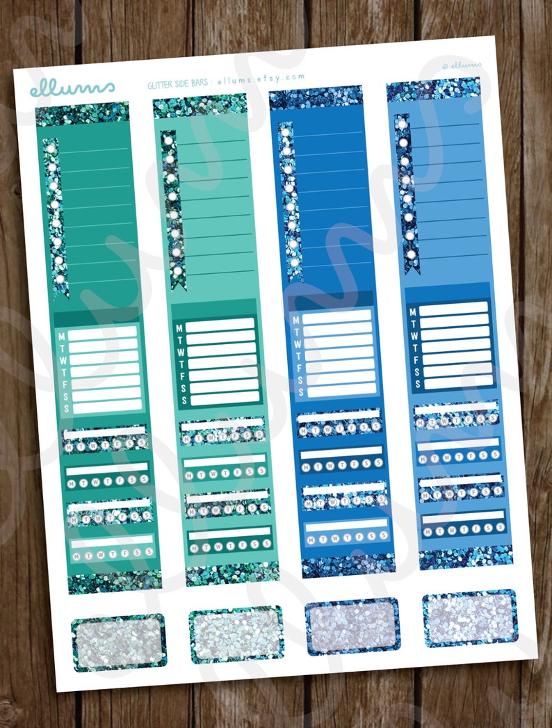 Glitter Sidebar Planner Stickers PRINTABLE Pdf Rainbow | Etsy