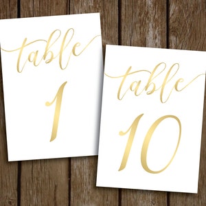 Gold Wedding Table Numbers 1 - 10 | PRINTABLE Instant Download ...