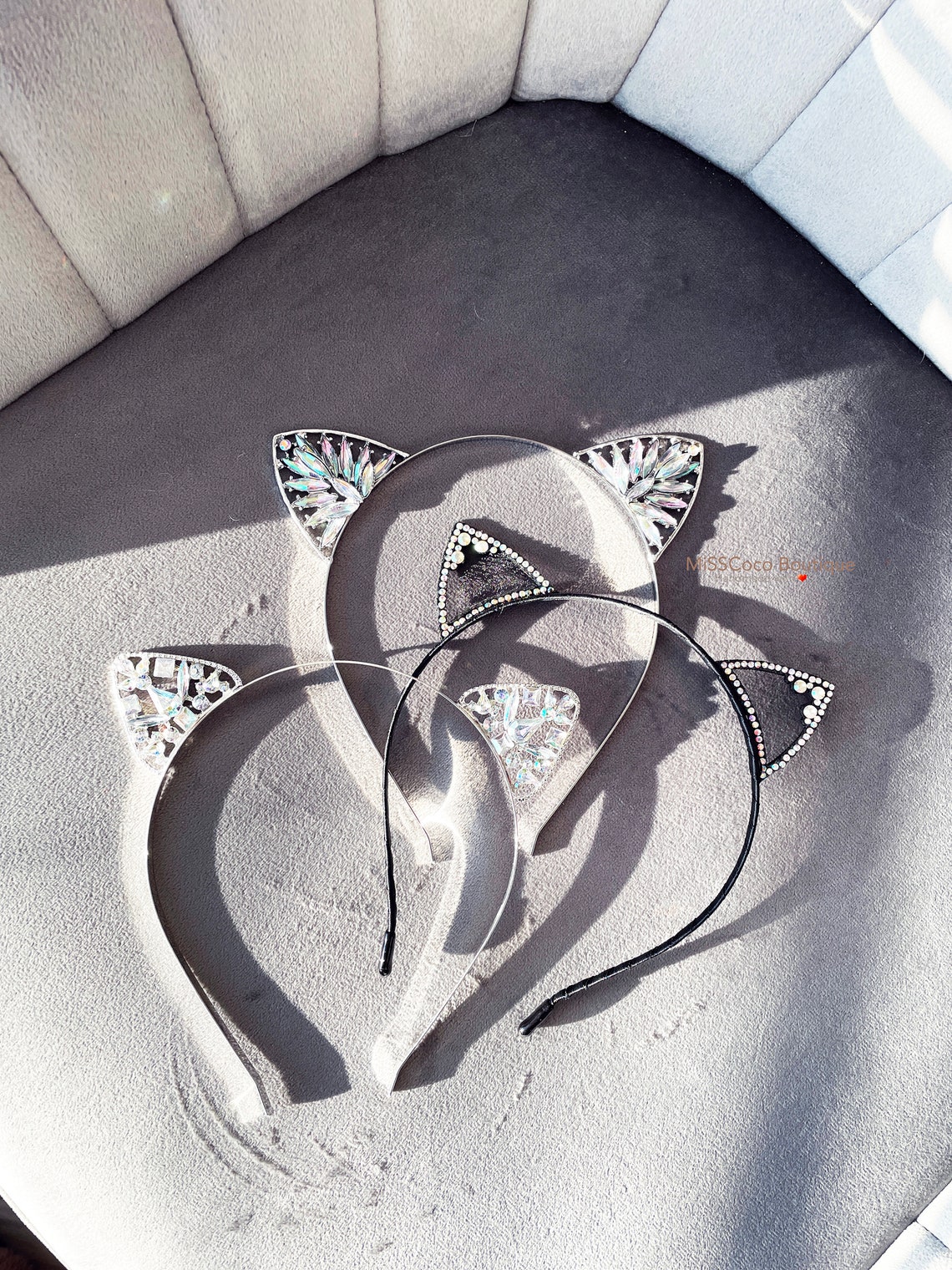 Rose Gold or Silver Crystal Cat Ears Headband Cat Ears Ears - Etsy