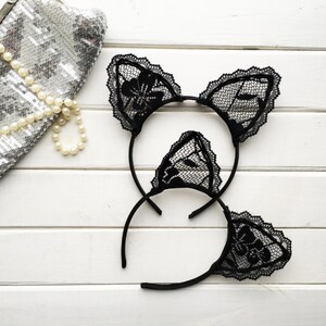 Black Lace Cat Ears Kitten Crown Ears Headband Bachelorette - Etsy