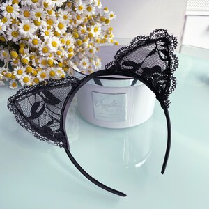 Black Lace Cat Ears, Kitten Crown, Ears Headband, Bachelorette Crown ...