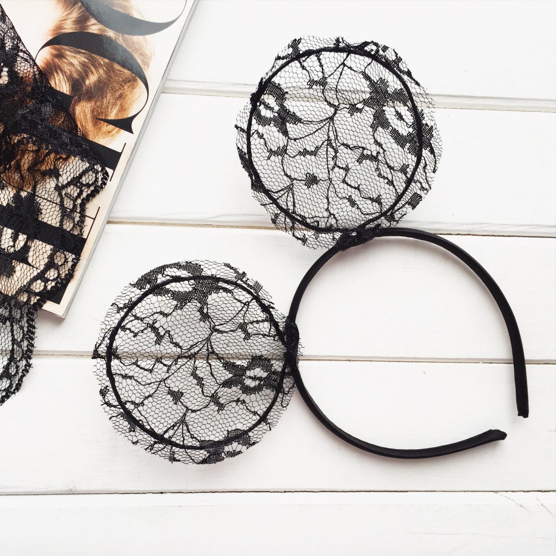 Black Ears Minnie Mouse Mouse Ears Lace Ears Headband - Etsy