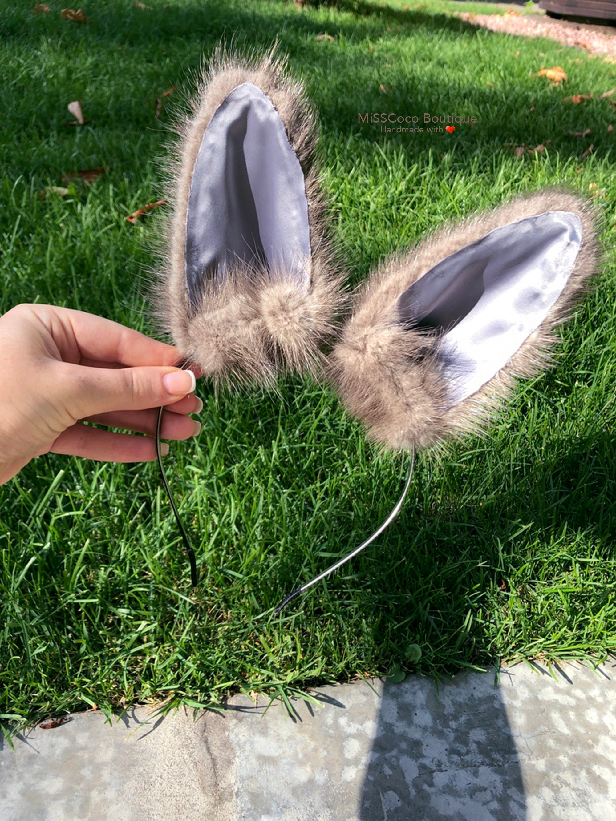 Grey Bunny Ears Headband Party Ears Fluffy bunny Ears | Etsy