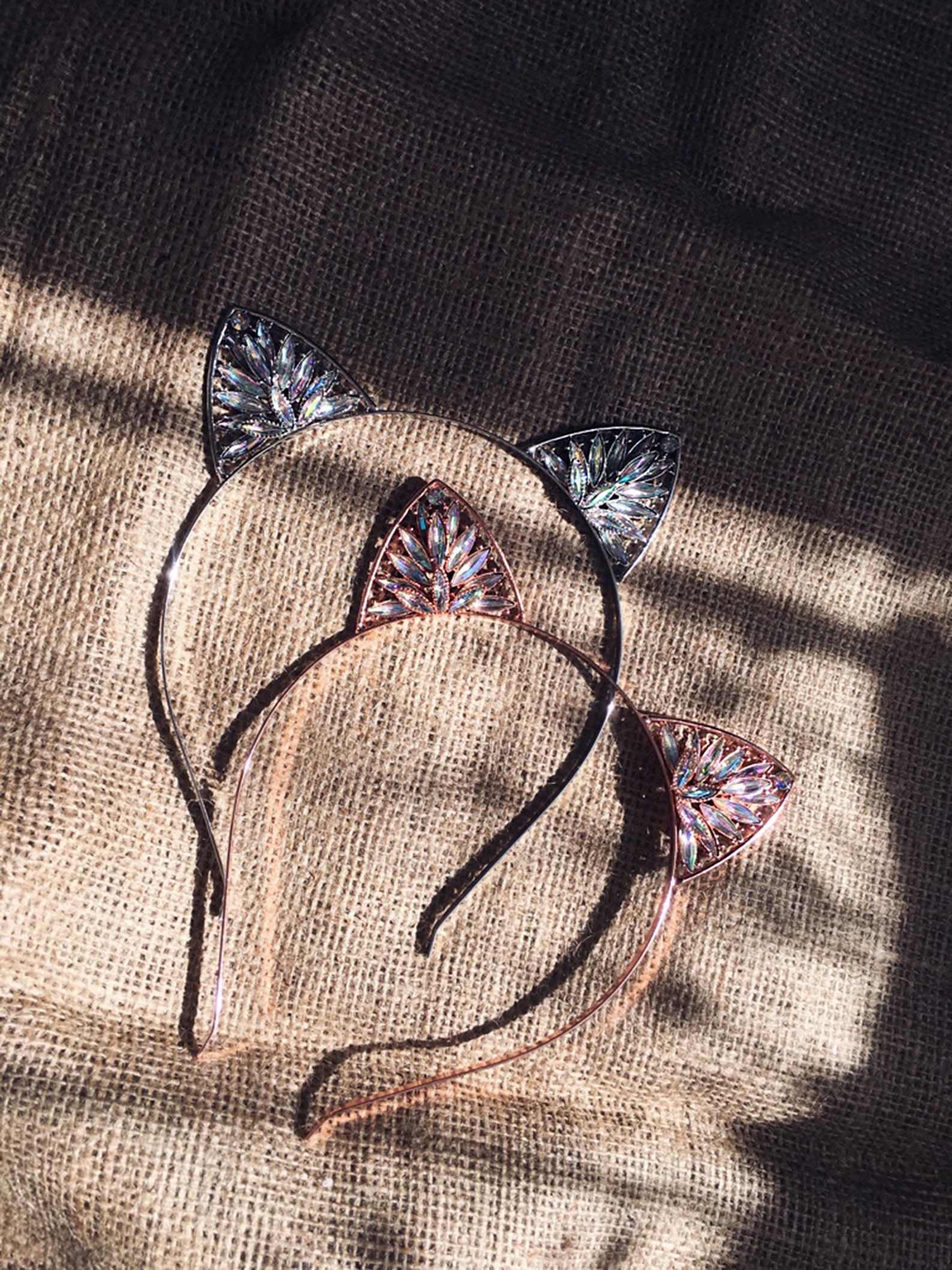 Rose Gold or Silver Crystal Cat Ears Headband Cat Ears Ears - Etsy
